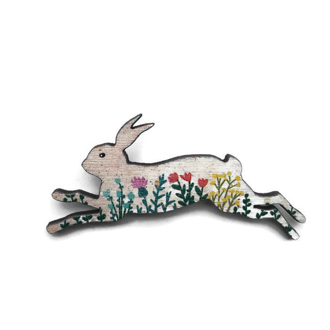 Rabbit Pin, Rabbit Brooch, Rabbit Floral Pin, Rabbit Jewelry, Rabbit ...