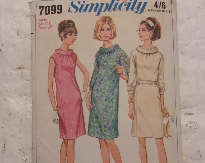Chic 1967 Dress Pattern W/ Wide Gathered Neckline, Rolled Collar Bust ...