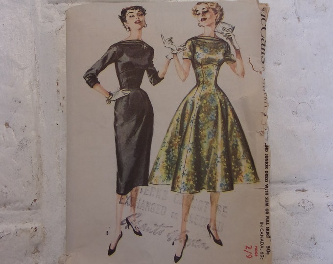 Gorgeous 1955 Dress Pattern W/bateau Neckline, Pencil and Full Skirt ...