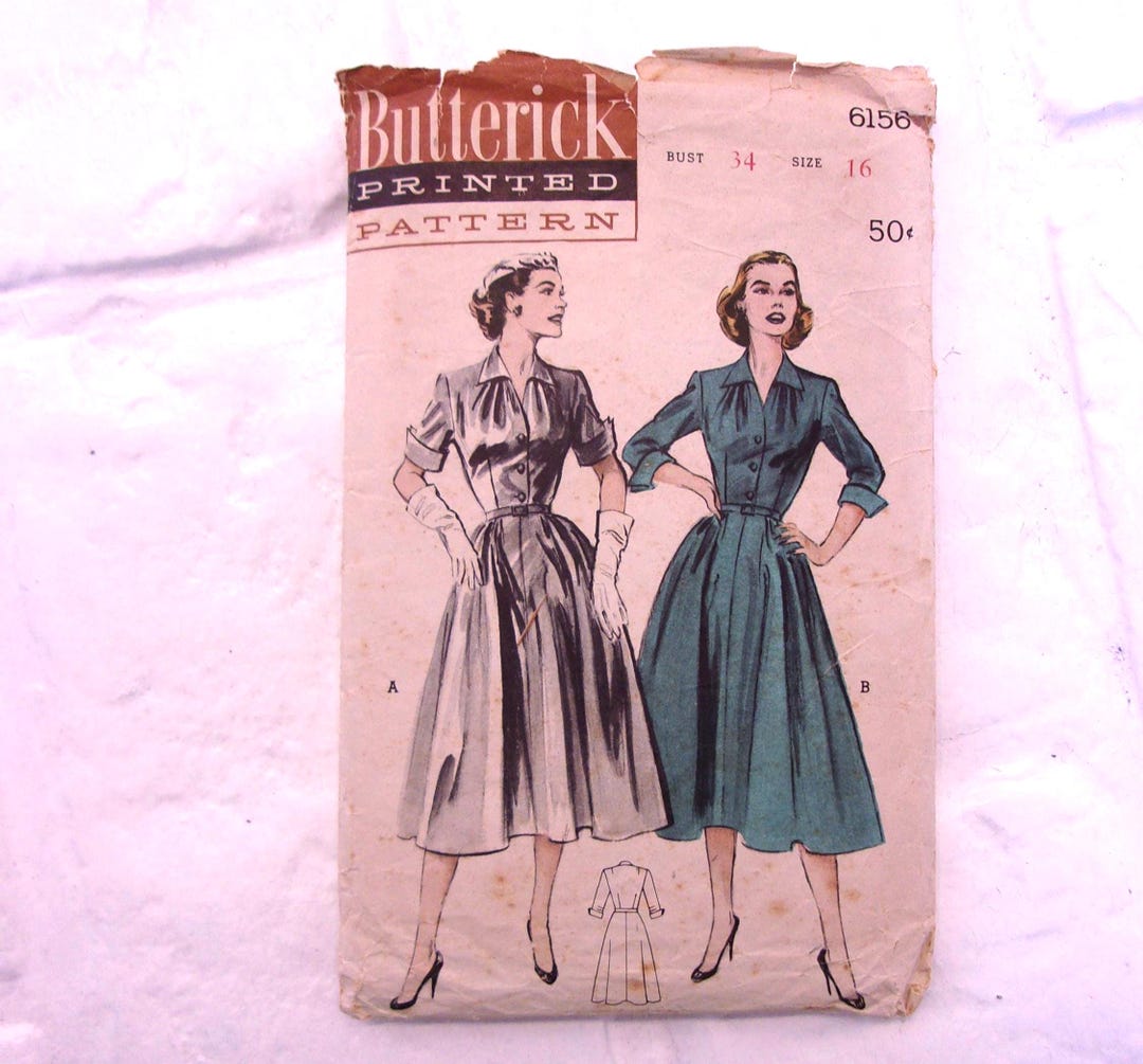 Gorgeous Early 1950s Full Skirted Dress Pattern W/tailored Details Bust ...