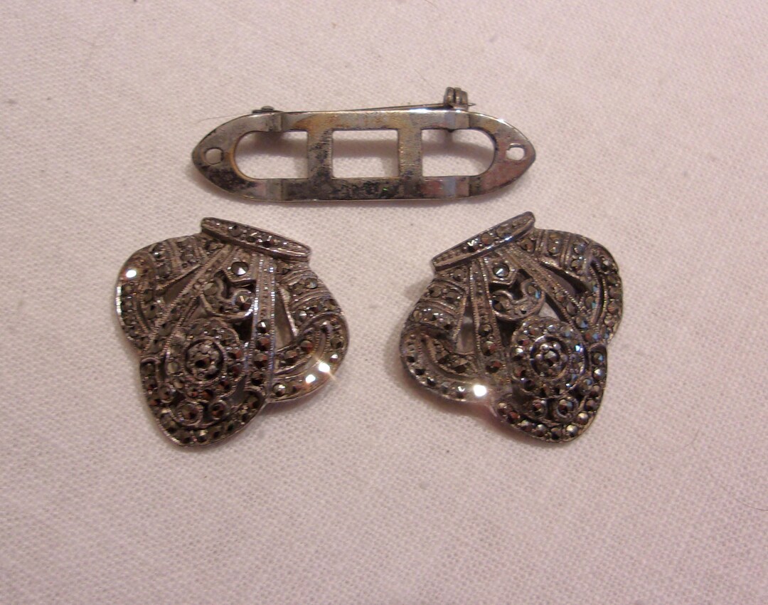 Refined 1930s Marcasite Duette Brooch Convertible to Dress Clips Art ...