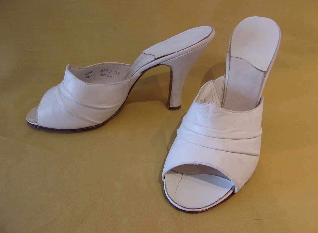 Gorgeous Early 1950s White High Heel Mules US 7 1/2 / UK 5 1/2 NOS ...