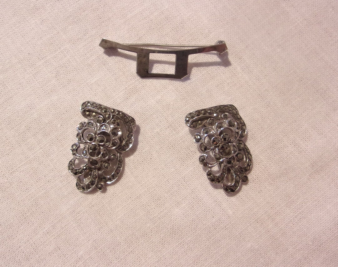 Beautiful 1930s Marcasite Duette Brooch Convertible to Dress Clips Art ...