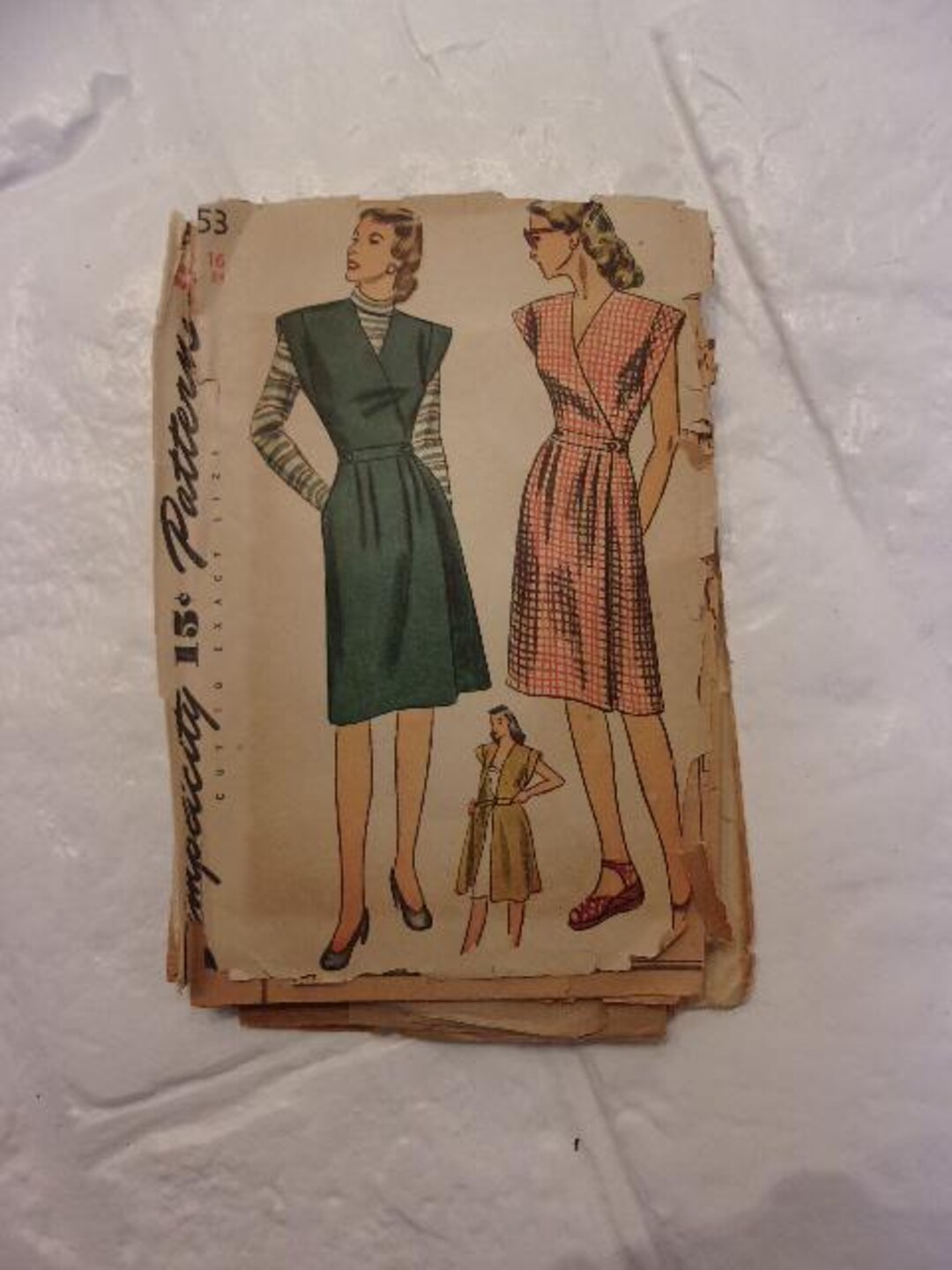 Fab 1940s Wrap Pinafore Dress Pattern Bust 34 Original Paper Pattern as ...