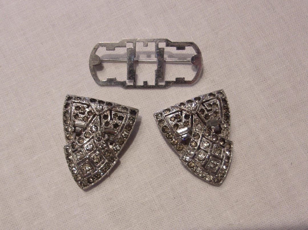 Art Deco 1930s Rhinestone Duette Brooch Convertible to Fur/dress Clips ...