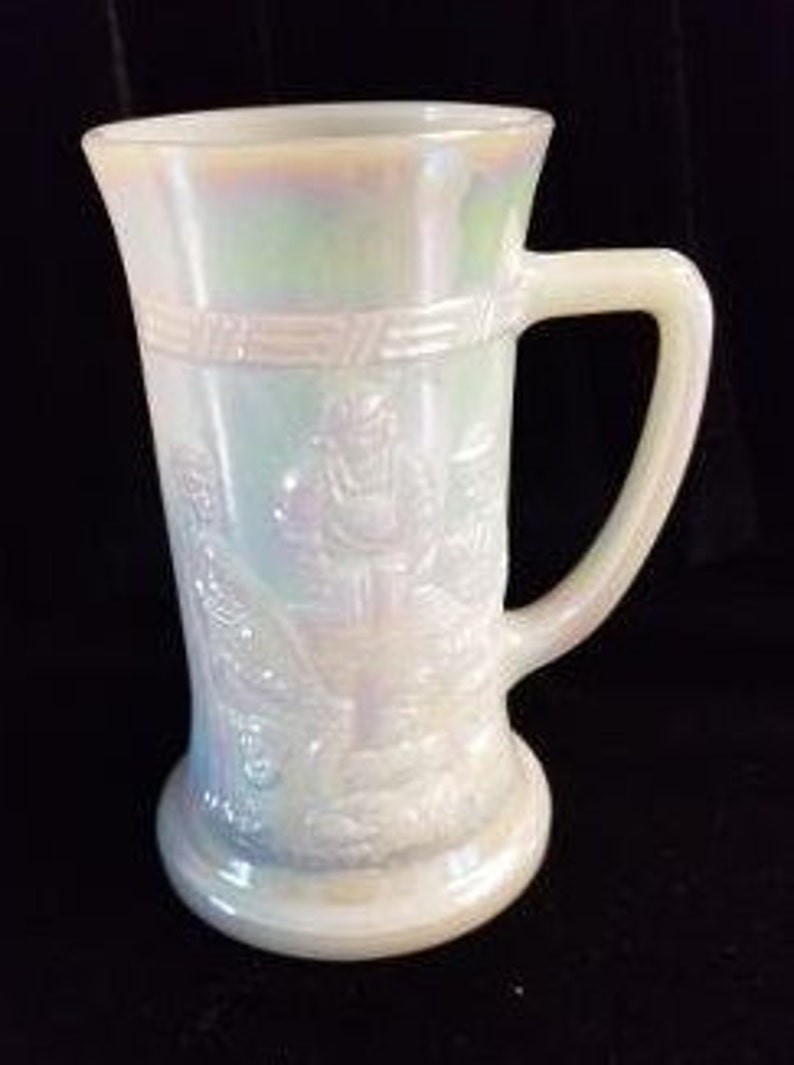 Federal Glass Iridescent Milk Glass Stein, Colonial Tavern Scene - Etsy