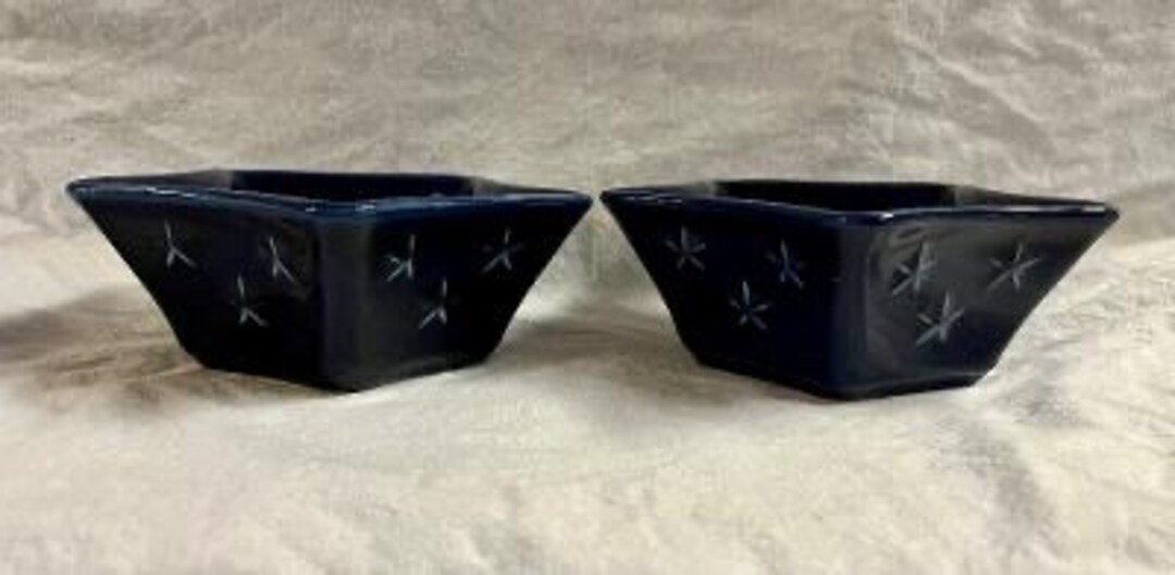 Longaberger Proudly American Star Dishes Dark Blue Pottery. Raised Star ...
