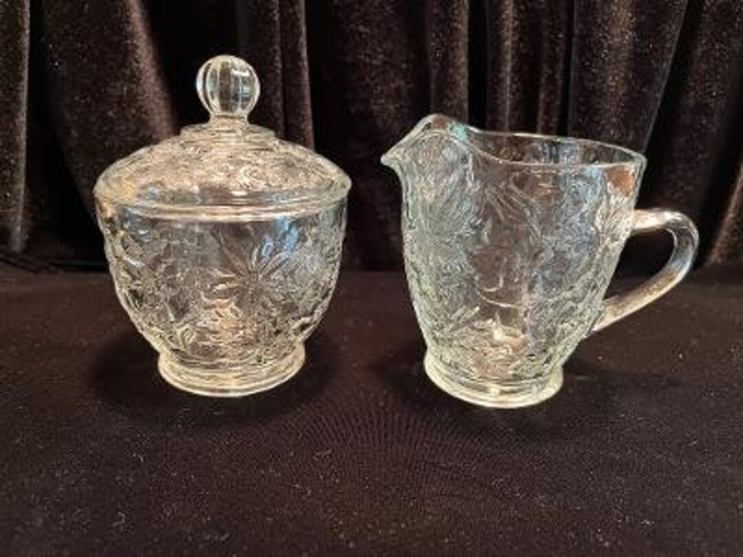 Princess Brand Glass Sugar Bowl With Lid & Matching Creamer. Fantasia ...