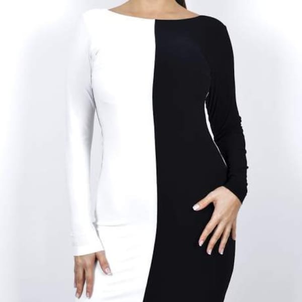 Half Black and Half White Dress - Etsy