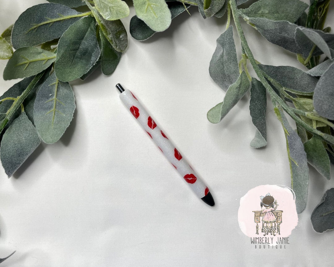 Red Lips Glitter Pen, Resin, White - Etsy