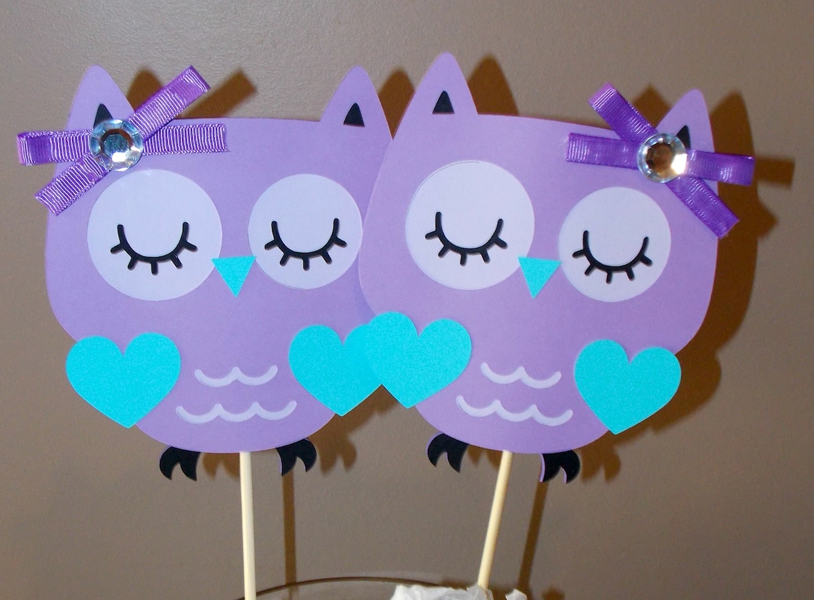 Baby Owl Centerpiece/ Purple Baby Owl Table Decor/ Purple Aqua | Etsy