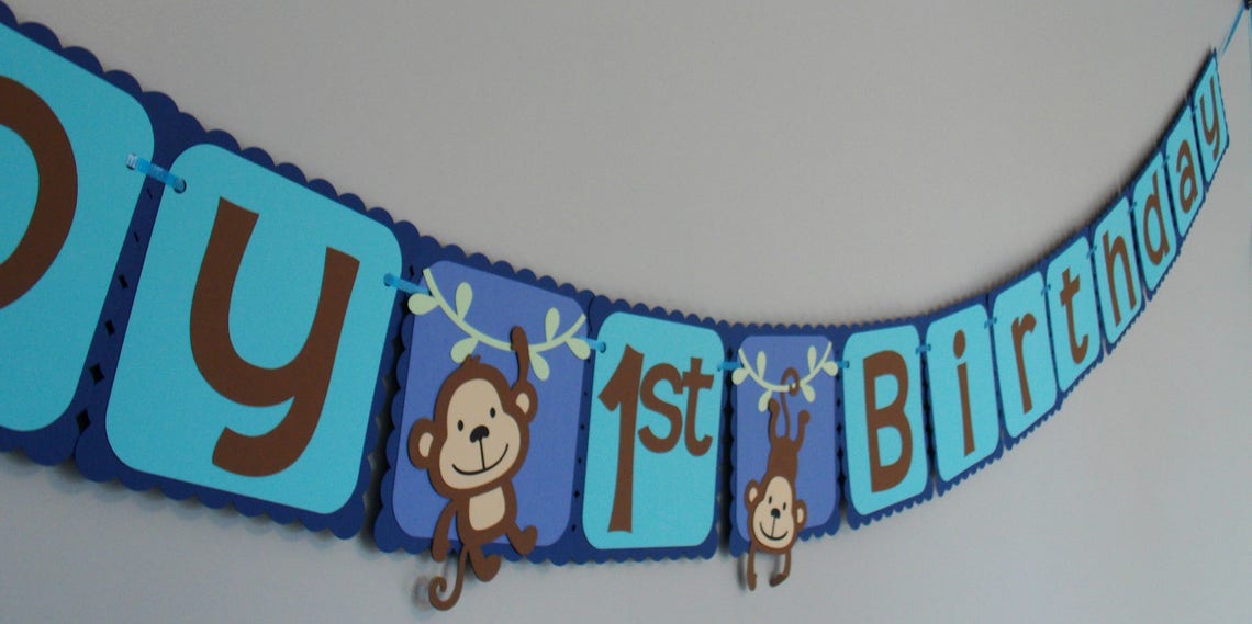 Monkey Birthday Banner/ Monkey Party Supplies/ Boy Monkey - Etsy