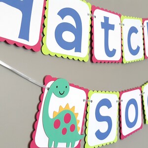 Hatching Soon Banner/ Dinosaur Banner/ Gender Neutral Banner/ Dinosaur ...