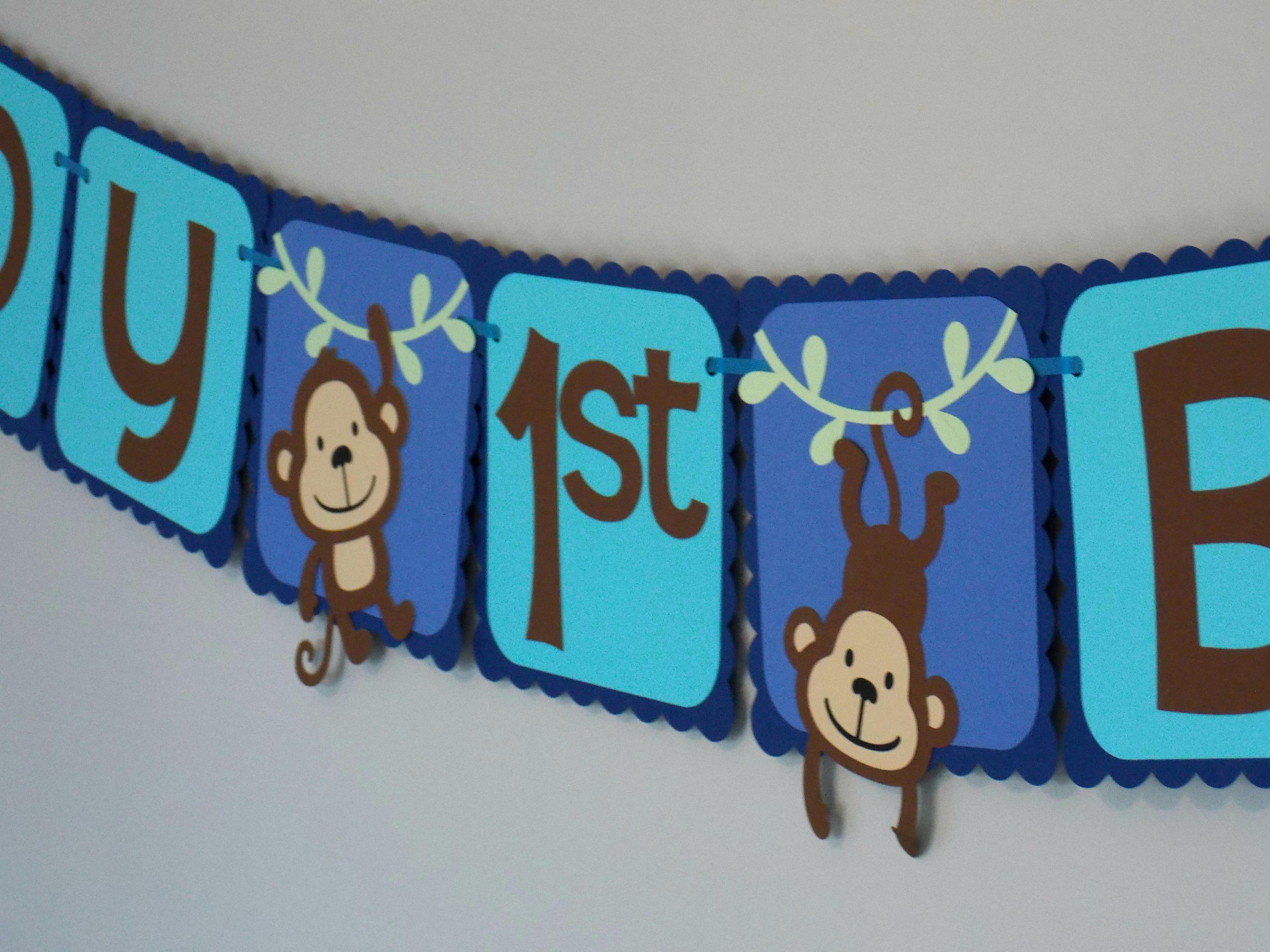 Monkey Birthday Banner/ Monkey Party Supplies/ Boy Monkey | Etsy