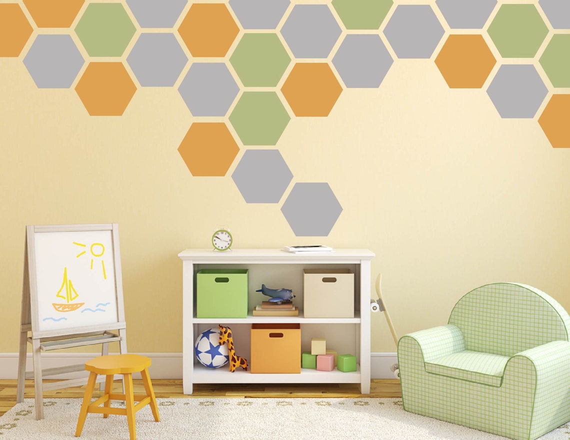 Large Hexagon Wall Decals, Easy No-paint Peel and Stick DIY Mural ...