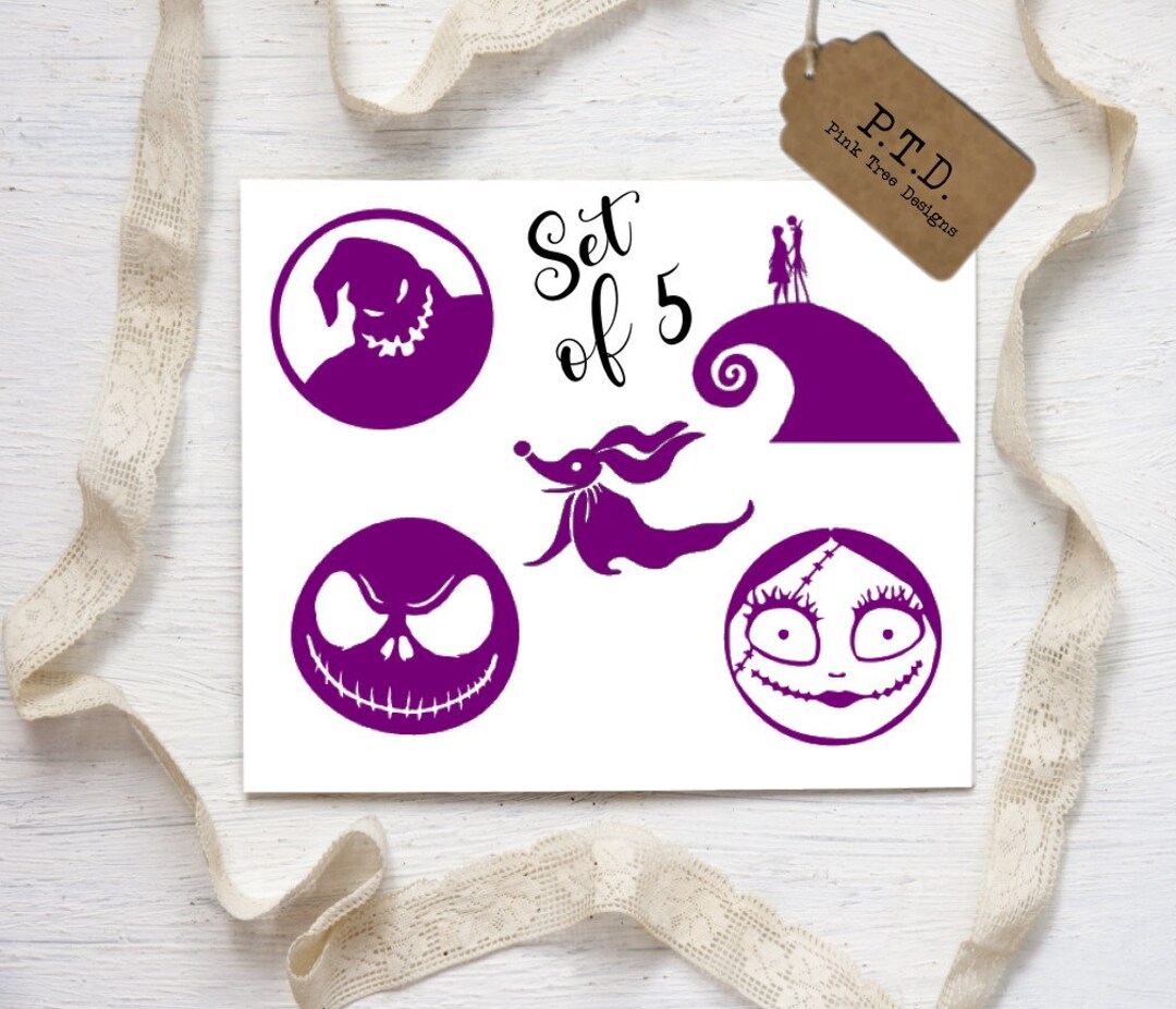 Nightmare Before Christmas Vinyl Decals Set of 5 Stickers Jack, Sally, Spiral Hill Oogie Boogie ...