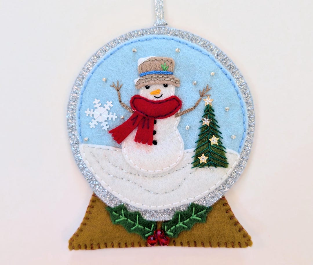 Felt Snow Globe Ornament: Embroidered Snowman, Winter Decor - Etsy