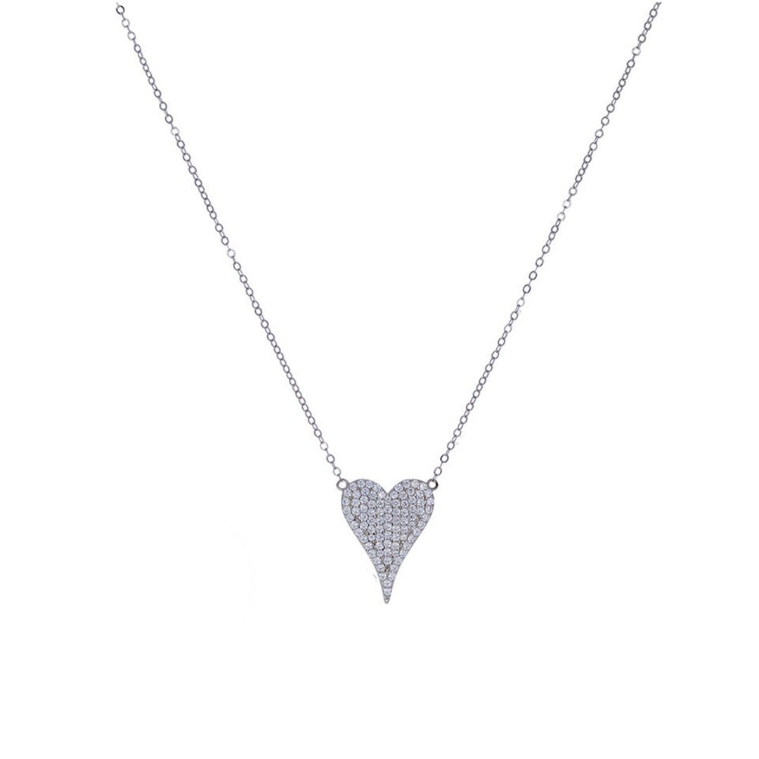 Sterling Silver, Angled Heart Necklace, Heart Charm Necklace, Gold ...