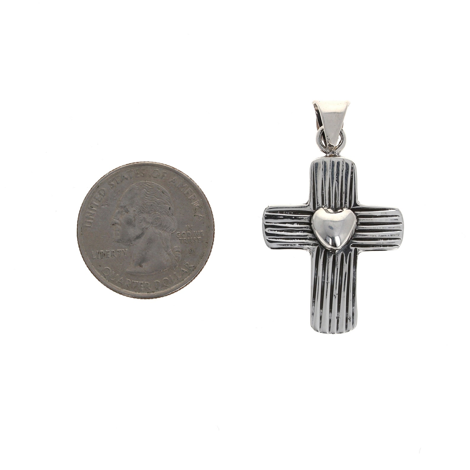 Sterling Silver Cross Pendant With Heart Religious Pendant - Etsy