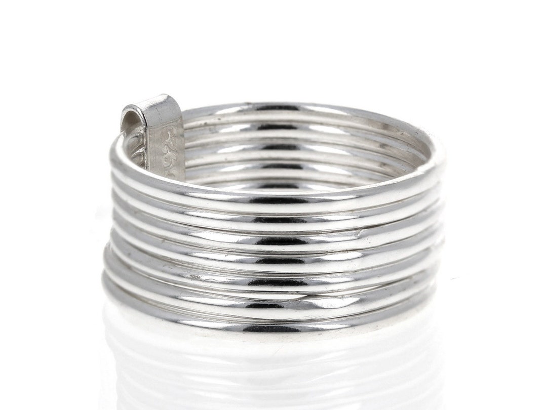 7 Band Ring, Sterling Silver Connected Bands Ring, 1mm Bands, Free ...