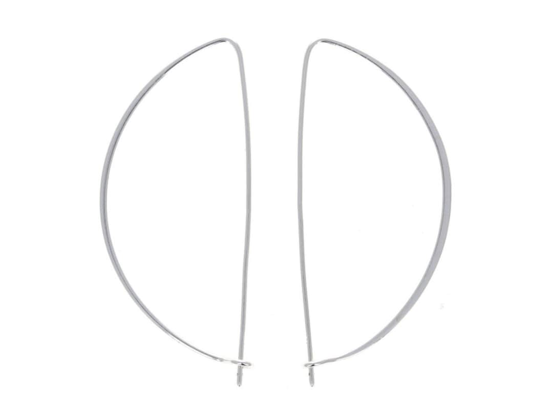 Wire Half Moon Hoops Sterling Silver Drop Earrings 925 40mm High ...