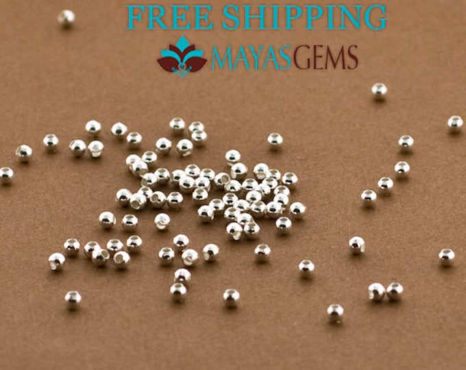 100pc, 2mm Beads, 2mm Sterling Silver Beads, Polished Plain Beads ...