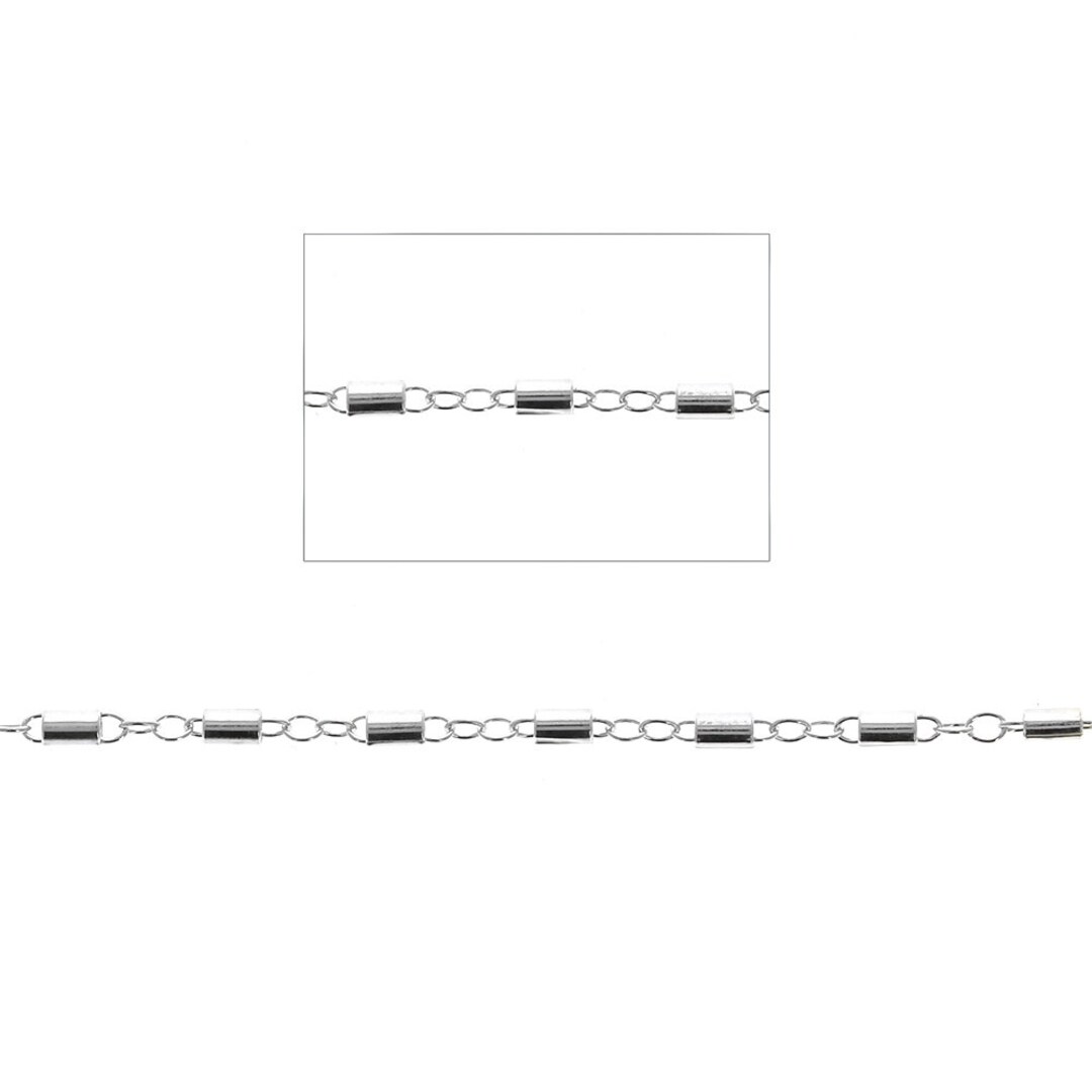 Bar Chain, Sterling Silver, Tube Link Chain, Small, Fancy, Unique Chain ...