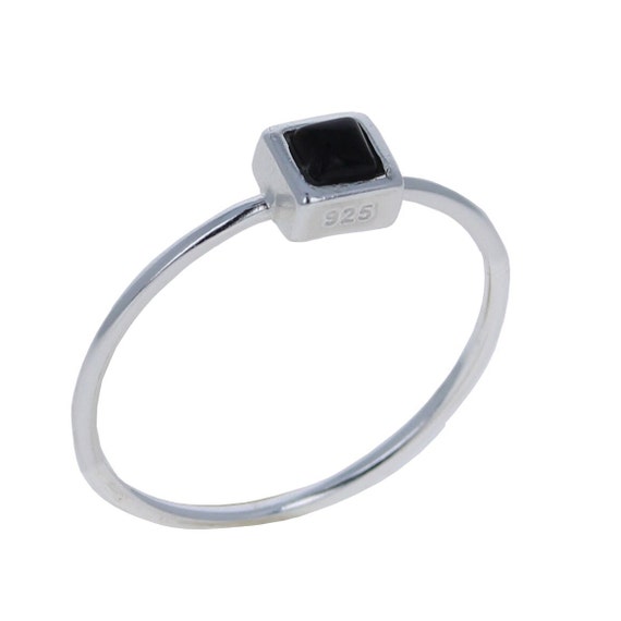 Square Stacking Ring Black Onyx Stacker 4mm Bezel Set 1mm | Etsy