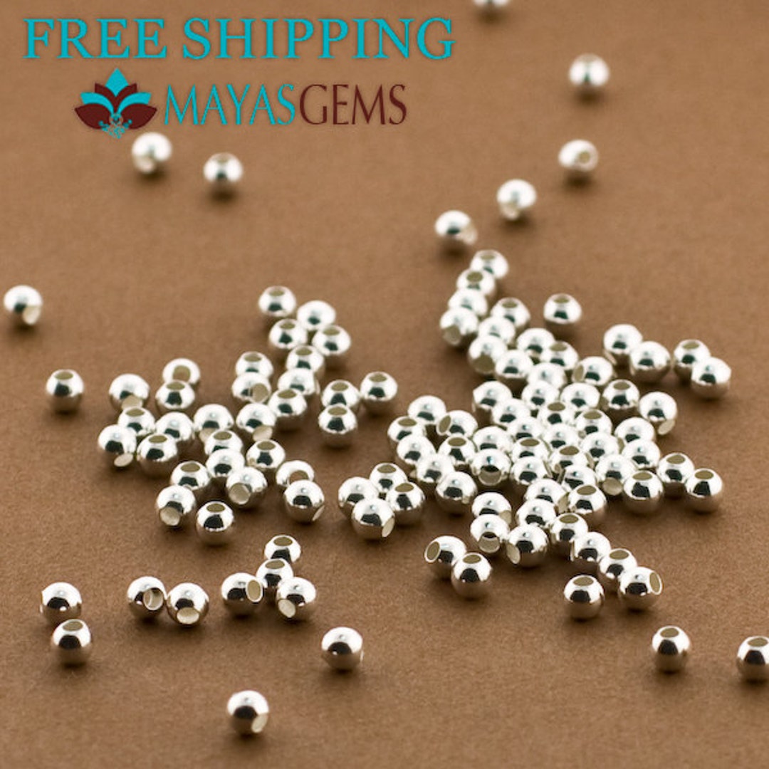 200pc, 3mm Beads, 3mm Sterling Silver Beads, Plain Polished, Ball ...