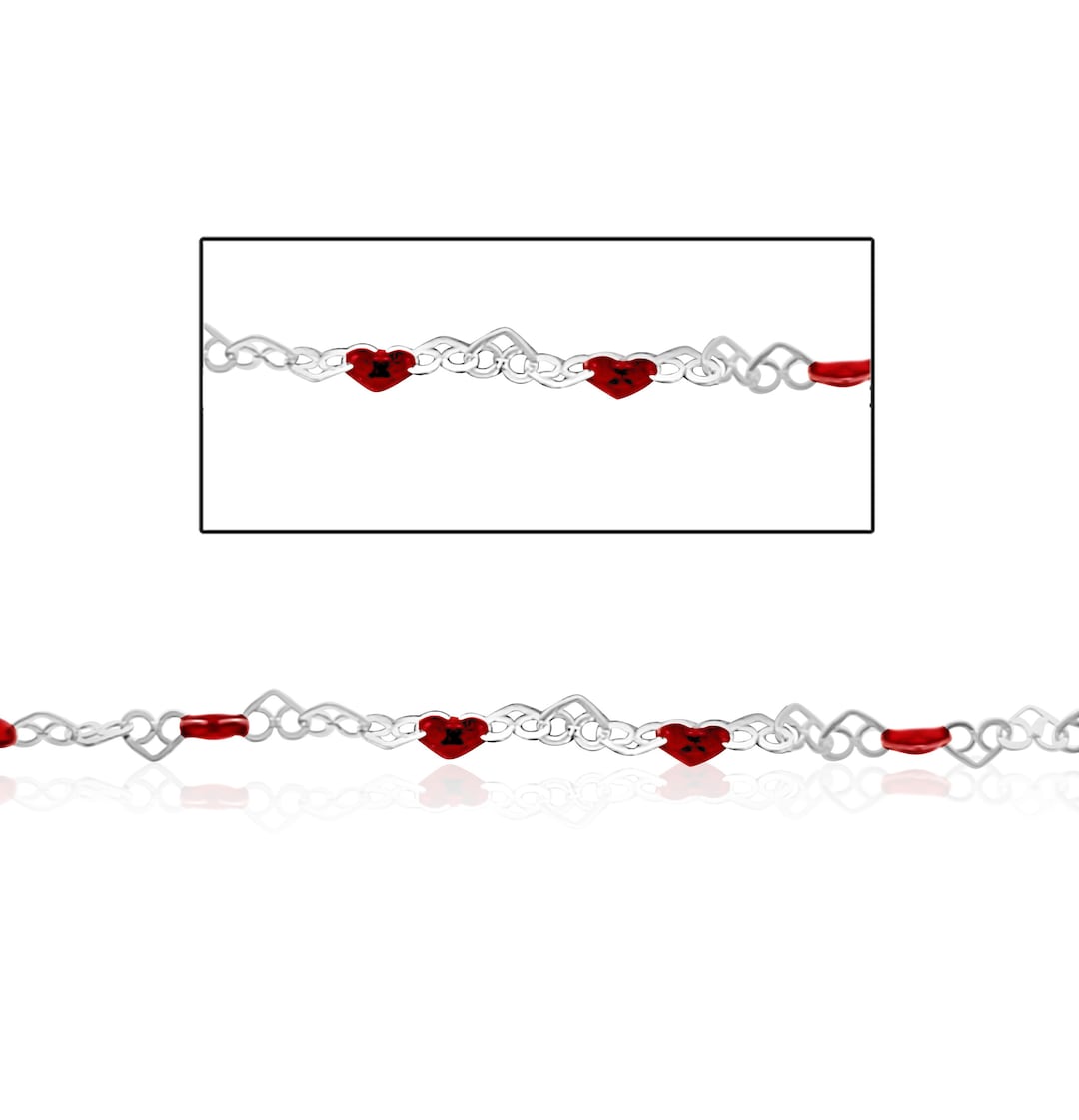 Sterling Silver Red Enameled Heart Chain, Alternating Silver and Red ...
