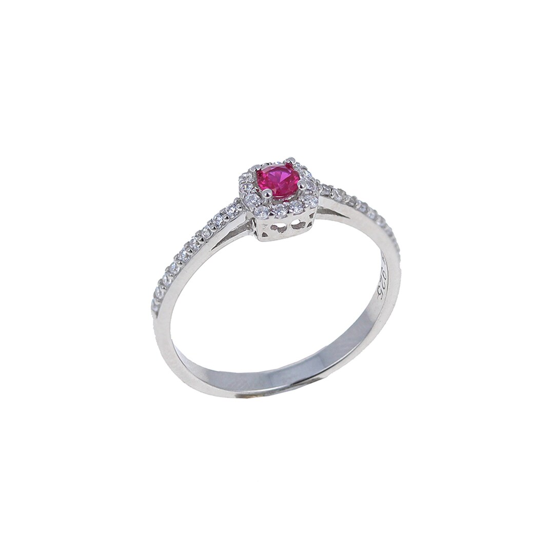 Simple and Dainty Ruby Colored Zirconia Crystal Ring With Clear ...