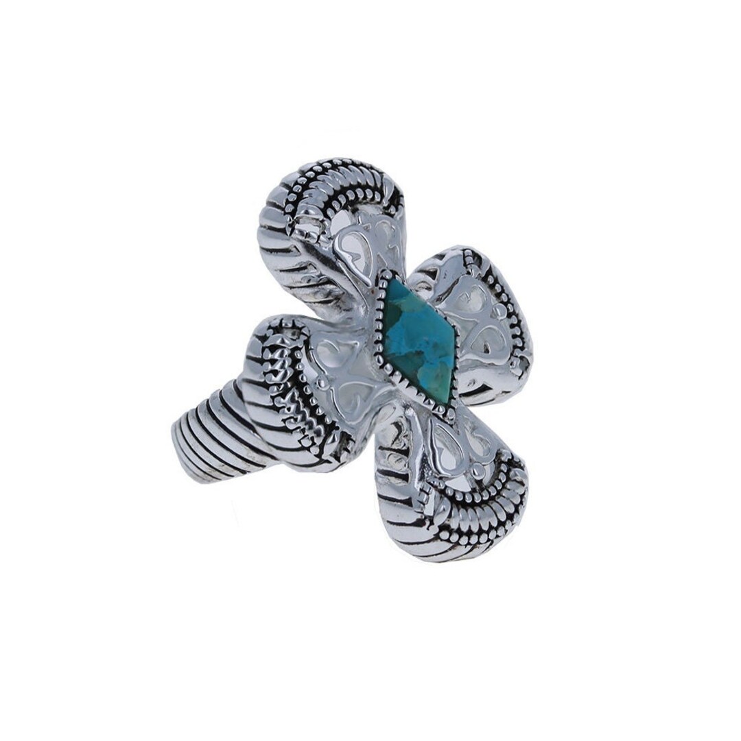 Sterling Silver, Victorian Turquoise Cross Ring, Genuine Turquoise ...