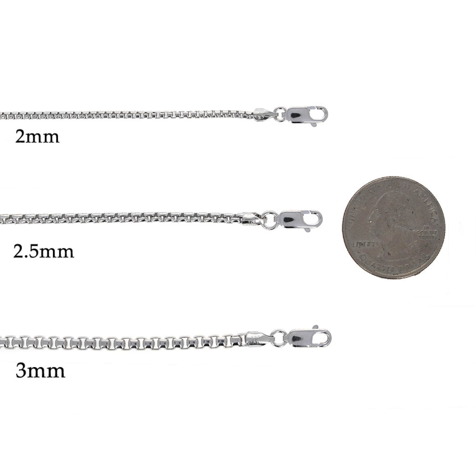 Round Box Chain, 2mm Round Box Chain, Sterling Silver Chain, .925 ...
