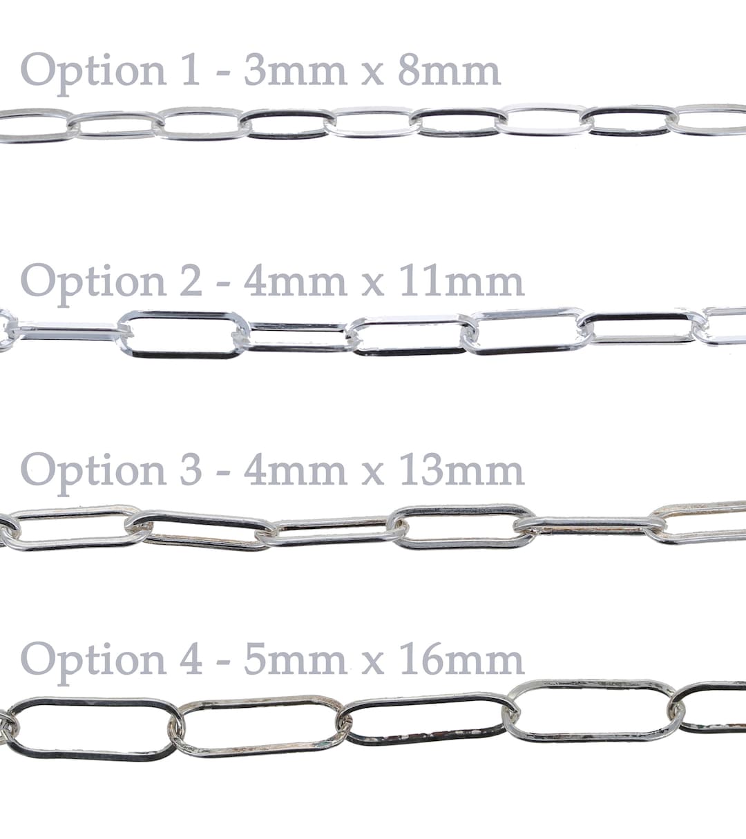 1 Foot - Paperclip Chain, Four Different Sizes, 8mm X 3mm , 11mm X 4mm ...