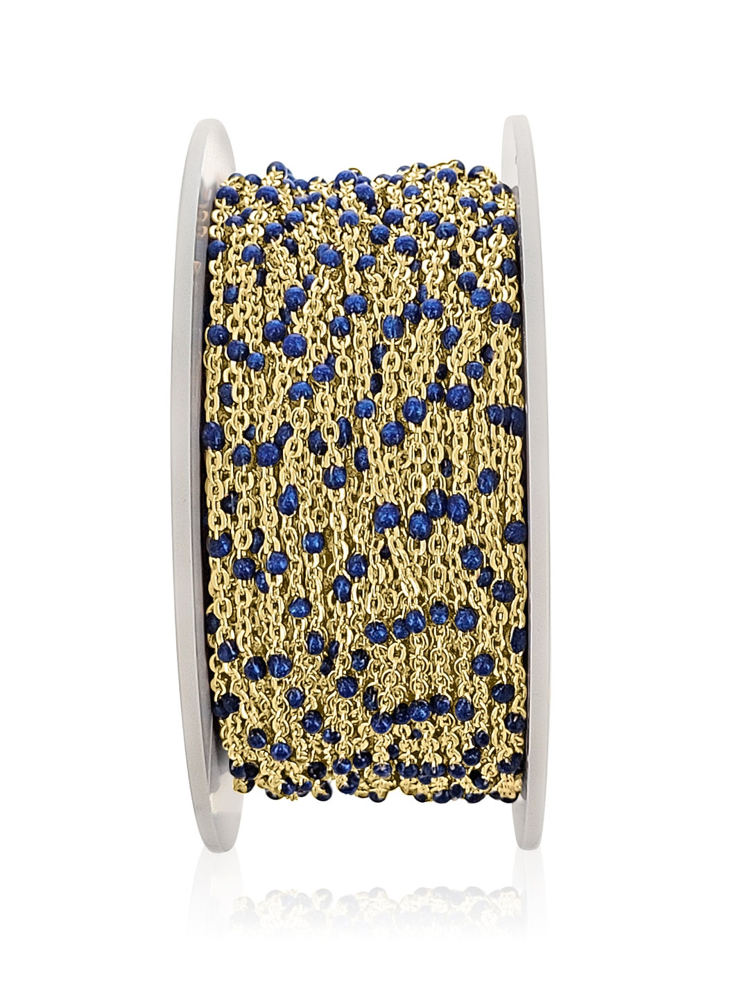 14kt Gold Filled, 1 Foot, Lapis Enamel Bead Station Chain, 2mm Blue ...