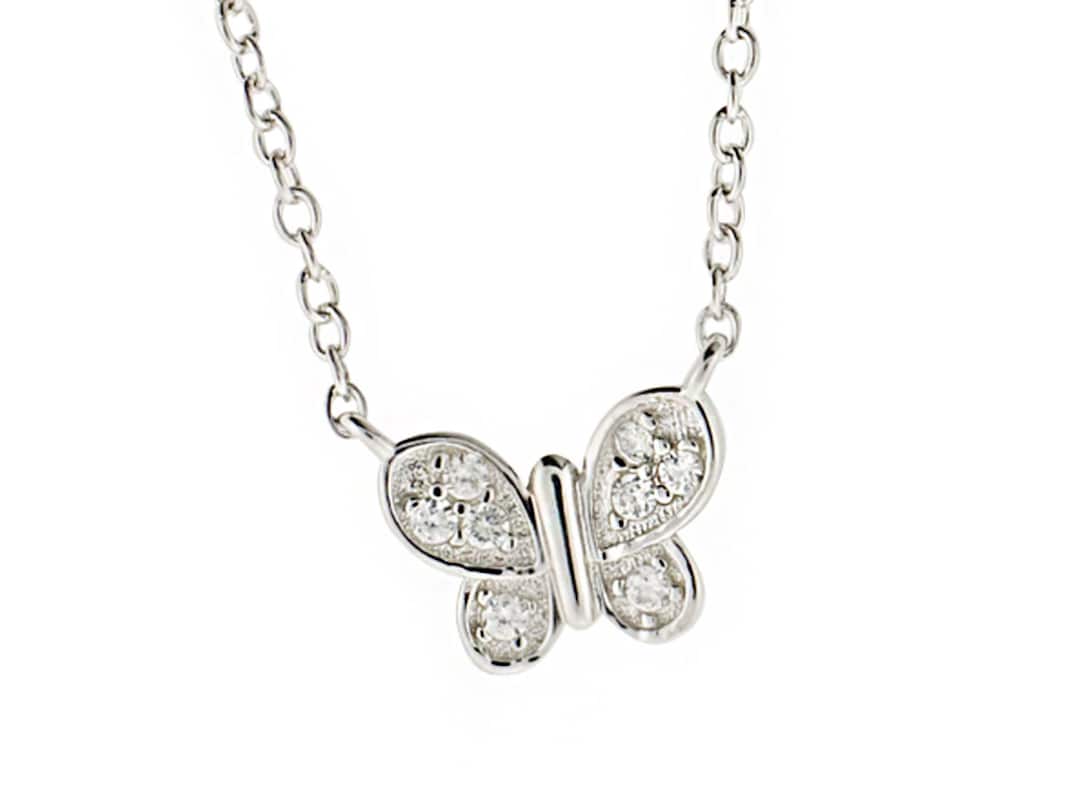 Sterling Silver Butterfly Necklace Cable Chain Small Cubic - Etsy