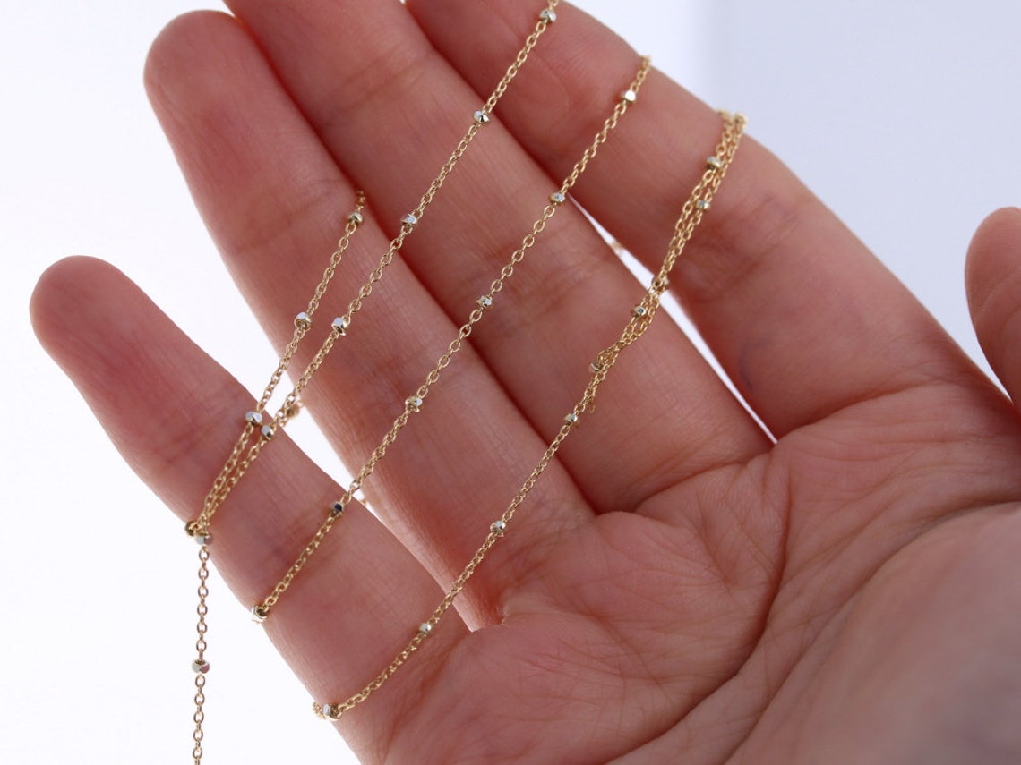 Gold Satellite Chain, 14kt Gold Filled With Silver Beads Chain ...
