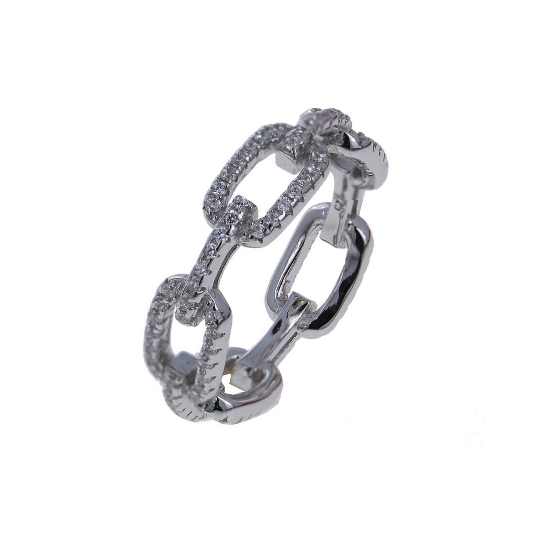 Cable Link Ring, Silver Ring, Sterling Silver, Clear Cubic Zirconas, CZ ...