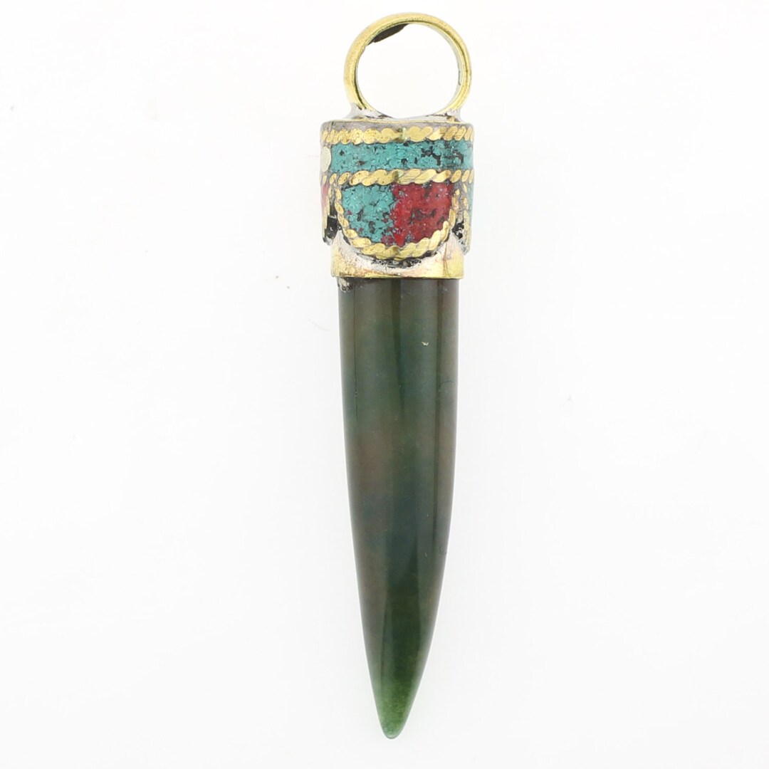 Stone Horn Pendant, Stone Bail Horn Pendant, Coral and Turquoise Bail ...