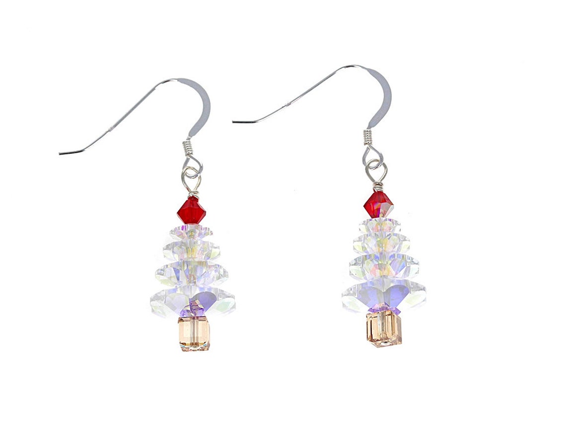 Sterling Silver Christmas Tree Earrings, Swarovski Crystal Dangle ...