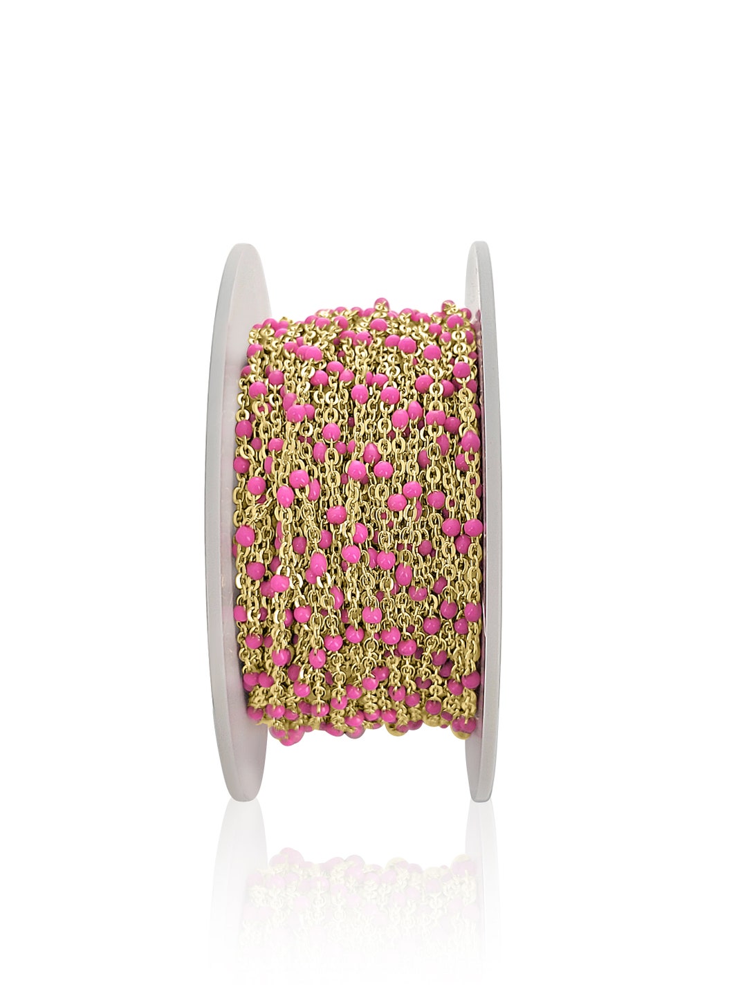 14kt Gold Filled, 3 Feet, Hot Pink Enamel Bead Station Chain, 2mm ...