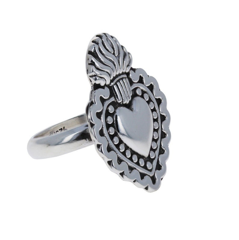Sterling Silver, Sacred Heart Ring, 1.25 Inches, Ornate Sacred Heart ...