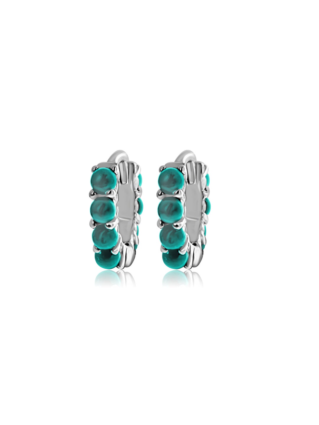 Mini Teal Colored Stone Huggies, Dark Turquoise Stones, Genuine ...