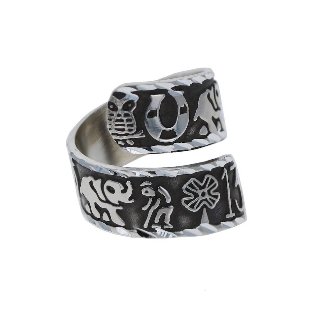 Sterling Silver, Lucky Symbol Duo Ring, Diamond Cut Beveled Edge, 925 ...