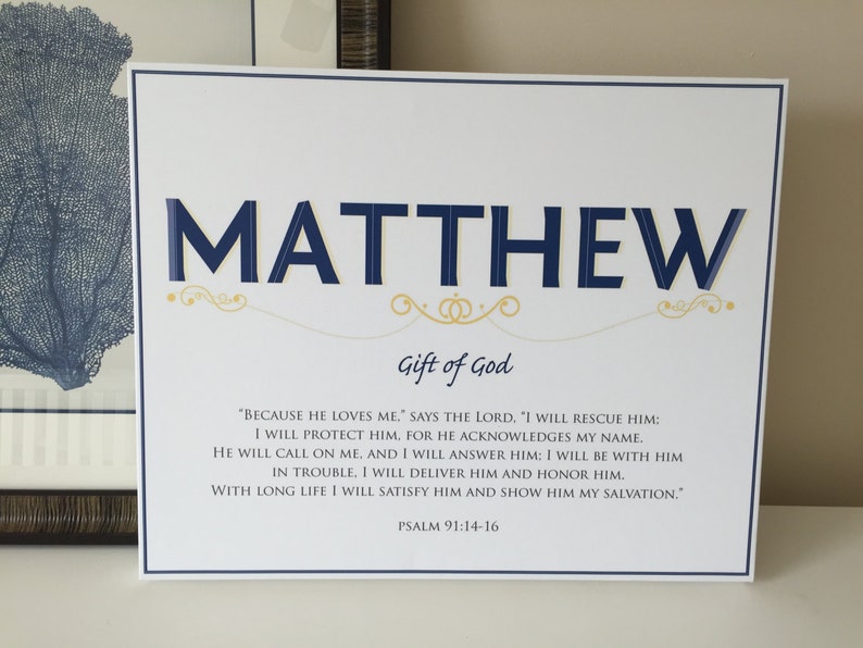 Matthew Nombre Arte Lienzo con Nombre Significado y Verso de | Etsy