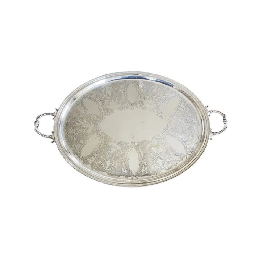 Antique Large English Silver Plate Tray, Victorian Fern Motifs, 29” X ...