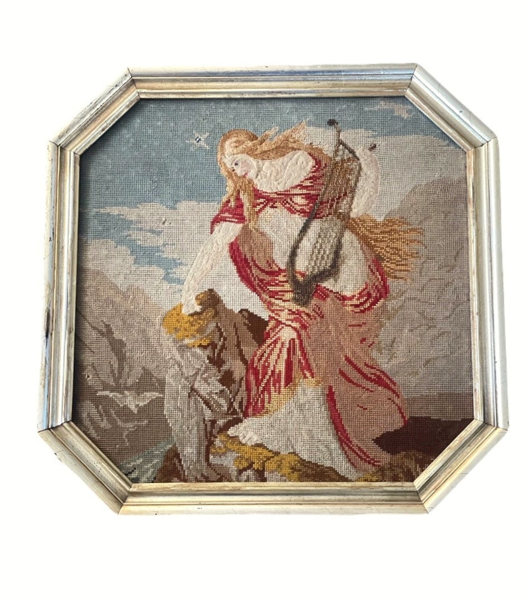 Victorian Needlework Angel Tapesty, Needlepoint, Petit-point, With ...