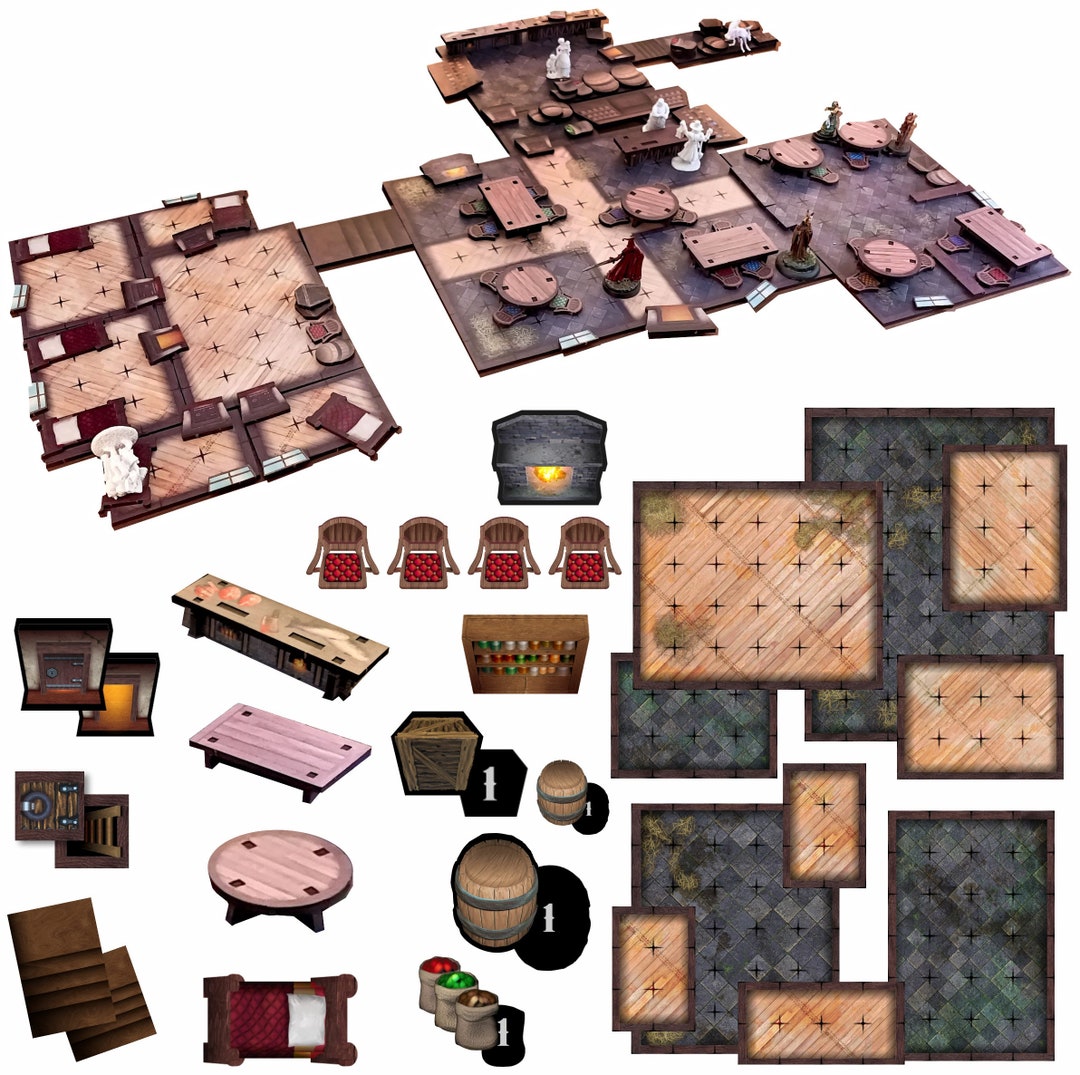 Giant Dnd Tavern Terrain Kit | 129pc Double Side Printed on 1/8" MDF ...