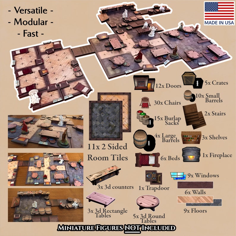 Giant Dnd Tavern Terrain Kit | 129pc Double Side Printed on 1/8" MDF ...