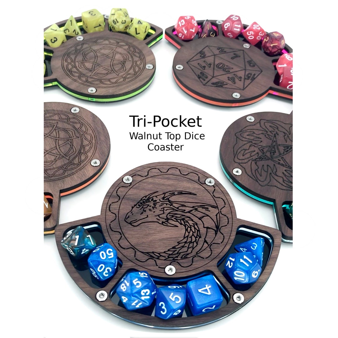 The Original Tri-pocket Solid Walnut Top Dice Coasters in 4 Styles and ...